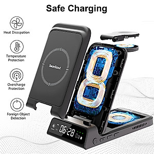 SwanScout Wireless Charging Station for iPhone, SwanScout 703A, Wireless Charger for iPhone 15/14/13/12/11 Series, for Apple Watch Ultra 2/9/8/7/6/5/SE, for Airpods Pro 2, Travel Foldable and Portable