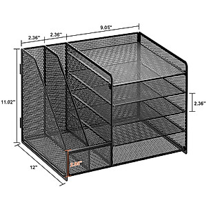 Marbrasse Desk Organizer with File Holder, 5-Tier Paper Letter Tray Organizer, Mesh Desk Organizers and Accessories with Magazine Holder, Desktop Organizer and Storage for Office Supplies (Black)