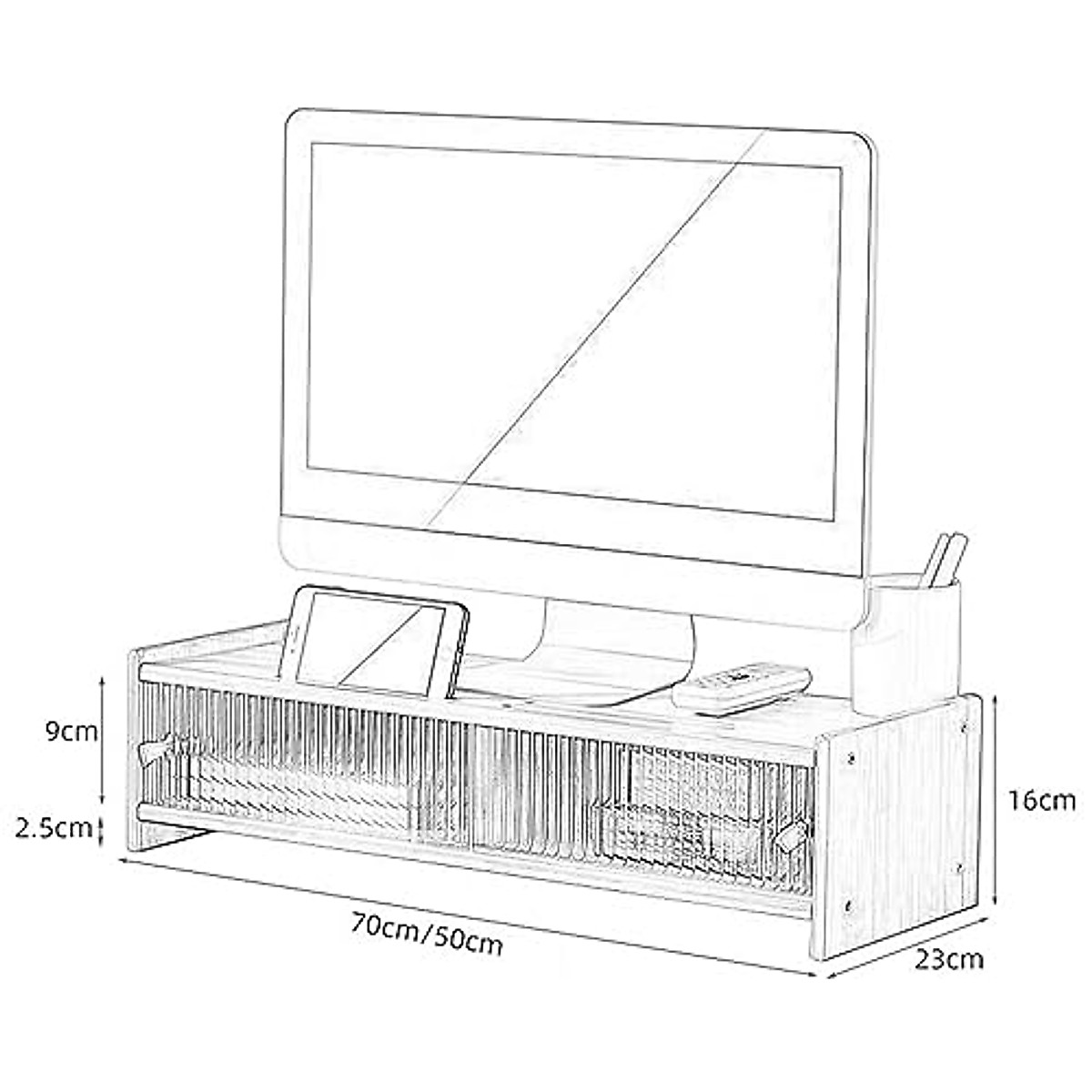 NOODCO 2-Tier Bamboo Wood Monitor Shelf Ergonomic Computer Riser Stand Wood Monitor Riser with Pencil Holder, Desk & Tabletop Organizer Desktop Stand for Laptop PC (Size : 50cm)