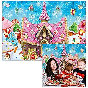 Funnytree 82" x 59" Gingerbread House Backdrop for Photography Pictures Winter Merry Christmas Xmas Land Cookies Exchange Candyland Baby Shower Birthday Party Supplies Decorations Banner Background