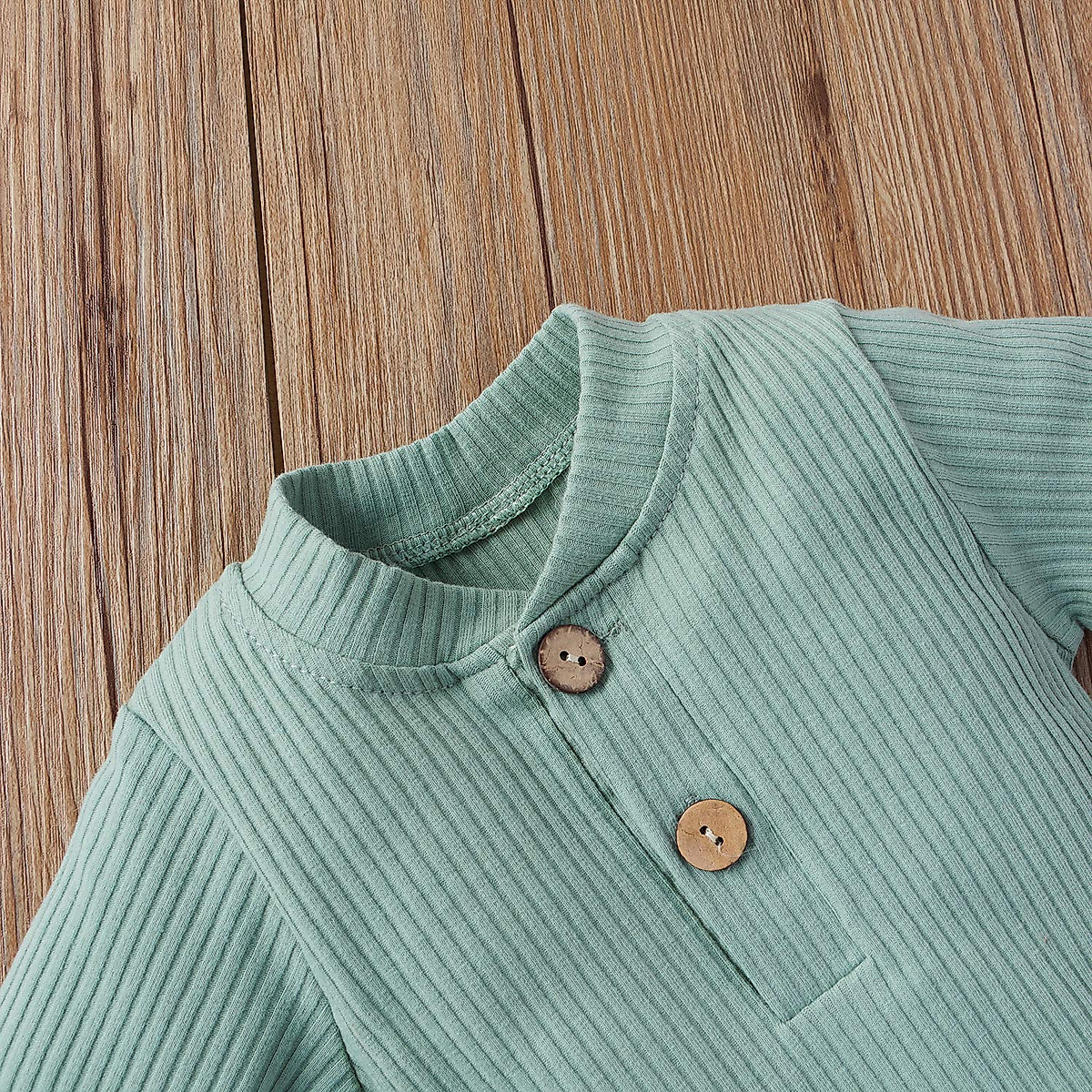 CIYCUIT Newborn Baby Boy Girl Outfits Long Sleeve Ribbed Romper Pants Set 0 3 6 12 18 24 Months Gender Neutral Baby Clothes Light Green 12-18 Months