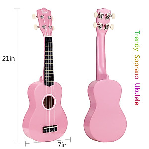 Trendy Soprano Ukulele for Beginners 21 Inch Hawaiian Wood Ukelele for Adult Student Starter (Pink)