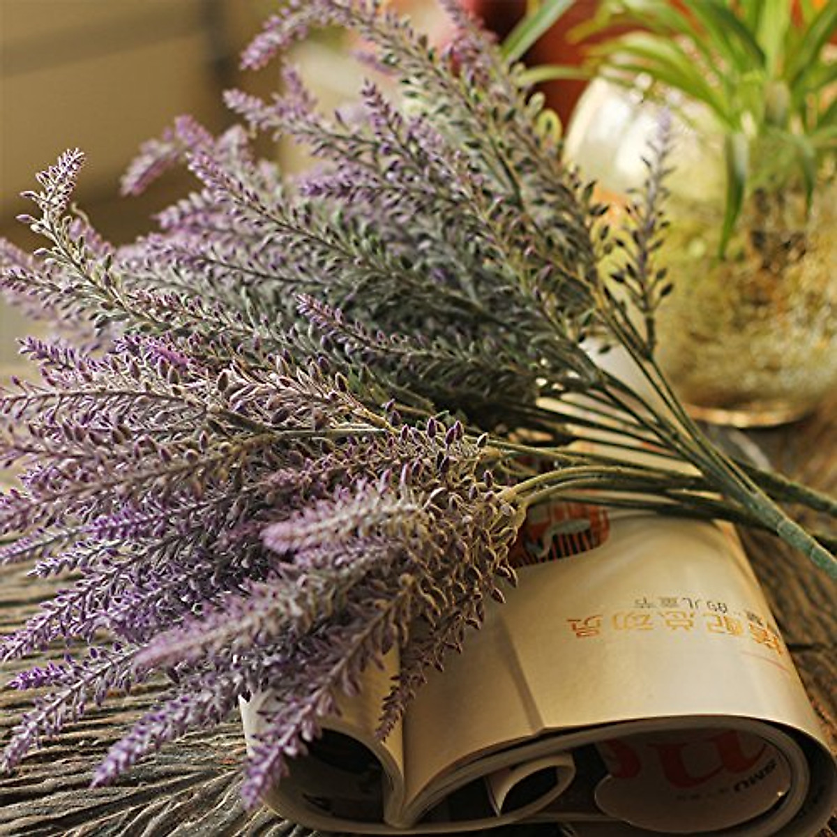 Grunyia 6 Bundles Artificial Flowers Lavender Bouquet in Purple Artificial Plant Arrangement Lifelike Natural Fake Plant to Brighten Up Your Home Decor Party Wedding Garden Office Patio Decoration