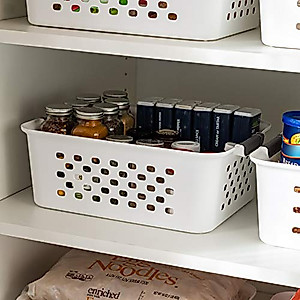 IRIS USA Plastic Storage Basket, 6-Pack, Medium, Shelf Basket Organizer for Pantries, Kitchens, Cabinets and Bedrooms White