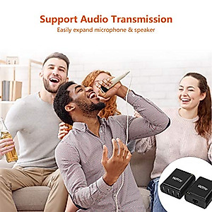 WEme USB Extender, 4-Port USB 2.0 Ethernet Extender Hub Over Cat5/ Cat5e/ Cat6 Cable Connection up to 60Meters/196FT, RJ45 Lan Extension with Power Adapter for Logitech Webcam, Camera, Speakerphone