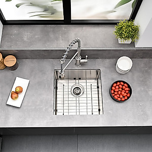 EcoChannels Undermount Kitchen Sink, 18 x 18 x 10 Inch Single Bowl Bar Sink 16 Gauge T-304 Stainless Steel Kitchen Sinks with Accessories