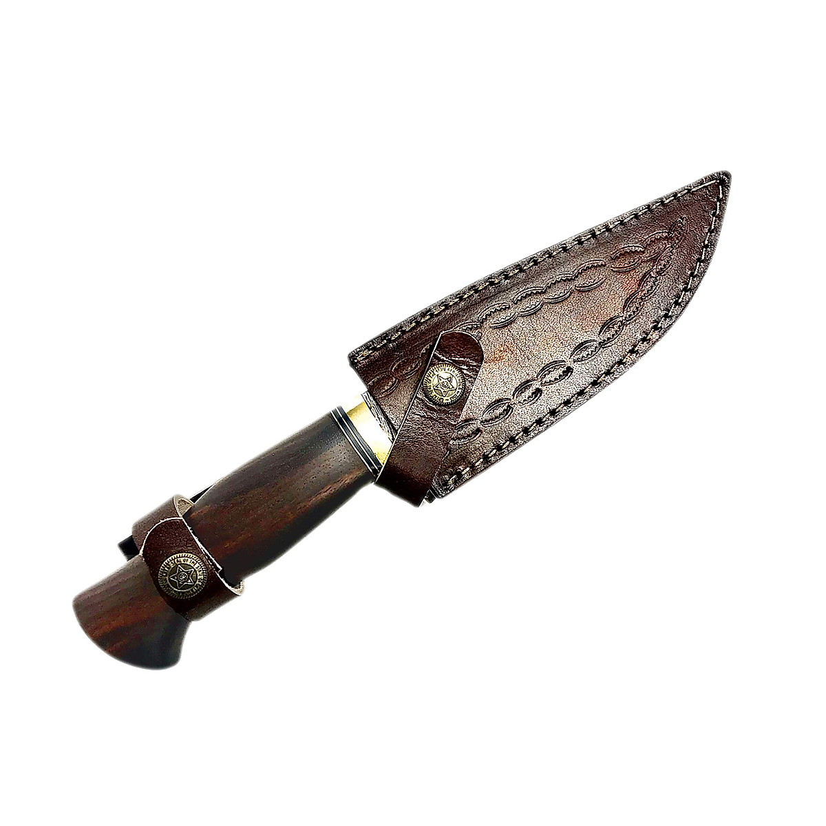 Custom Handmade Damascus Steel Hunting Survival Knife with Leather Sheath EDC 10.25" Overall Walnut Wood Handle and Brass Guard