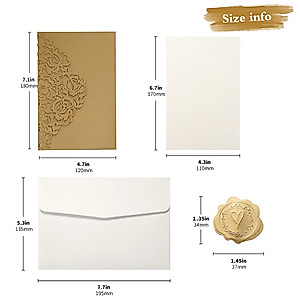 DORIS HOME 50pcs Laser Cut Wedding Invitations with Envelopes Gold, 4.7x7.1 Blank Invitation Cards for Wedding, 50 Anniversary Invitations with Envelopes