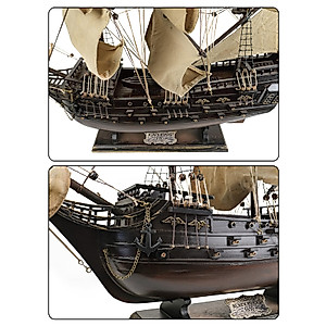 SAILINGSTORY Wooden Pirate Ship Model Black Pearl Model Ship Sailboat Decor Beige Sails 27"