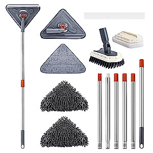 80 Inches Wall Mop with Long Handle Ceuku Wall Cleaner Mop with Extension Pole 39" to 80" Wall Duster With 3 Replacement Pad and 2 Tile Tub Brush, Wall Cleaner Mop for Cleaning Ceiling Window Tile Tub