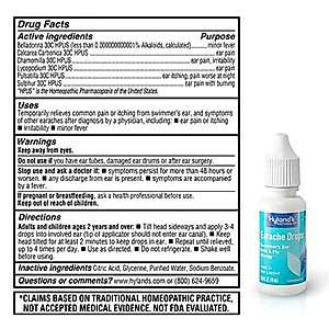 Hyland's Earache Drops, Natural Relief of Cold & Flu, White, 0.33 Fl Oz