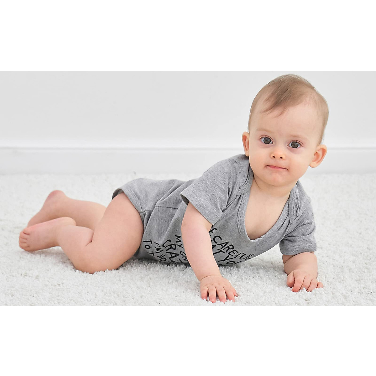 UNICOMIDEA Toddler Short Sleeve Jumpsuit, Infant Baby Bodysuit Cute Letter Rompers of Be Careful What You Say,Funny Romper Clothes for 0-3 Months