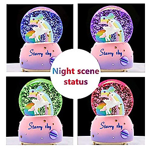 Sethruki Unicorn Music Snowball, 3.94 Inch Automatic Snowfall Music Box, with LED Rainbow Snow Lights, Birthday, Christmas, Ideal Gift for Girls