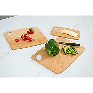 Lipper International Bamboo Wood Thin Cutting Board with Oval Hole in Corner, Assorted Sizes, Set of 3