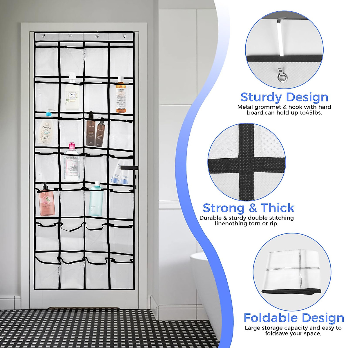GOMAJI 28 Large Pockets Over the Door Shoe Organzier, Hanging Shoe Organizer for Door Large Capacity Shoe Storage Bag with 4 Metal Hooks