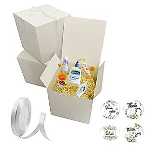 XCXGYCA White Gift Boxes 10 Pack 7x7x7 IN Small Gift Boxes With Lids for Birthday Party Gift Boxes, Bridesmaid Proposal Gift,Christmas Gift Boxes,Graduation, Holiday, With 10 Thank You Stickers ,With 66 FT Ribbon(7x7x7 IN, White) …