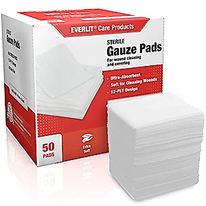 EVERLIT [Extra-Thick] 4''x4'' Sterile Gauze Pad 12-Ply, 100 Pack, Individual Wrapped, Ultra Absorbent Large Non-Woven Medical Gauze Sponges for Wound Care Home First Aid Kit