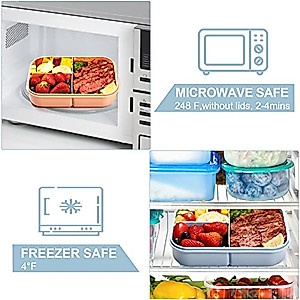 Jeopace Bento Box, Bento Box Adult Lunch Box,Kids Bento Box with 3 Compartments,Lunch Containers Microwave Safe(Flatware Included,Blue+Purple)