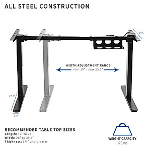VIVO Electric Stand Up Desk Frame for 40 to 75 inch Table Tops, Frame Only, Single Motor Ergonomic Standing Height Adjustable Base with Memory Controller, Black, DESK-EV00B
