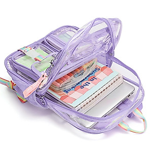 AUOBAG Clear backpack for girls Backpacks elementary Bookbags Middle School bags Women Casual Daypack Send pendant (Purple)