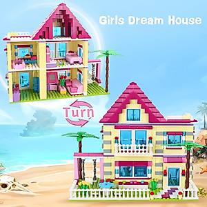 BRICK STORY Girls Friends House Building Kit, 892 PCS Big Villa Building Blocks City Family Beach House Model Toy Set Apartment Room Playset with 4 Mini People and Car for Girls Kids Aged 6 and Up