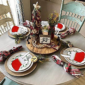 CCINEE 24PCS Christmas Socks Decoration Tableware Holders Red Felt Christmas Stockings with Golden Trim Spoon Knife Fork Bags Candy Pouch Bags Mini Stockings for Silverware Xmas Party Dinner Decor