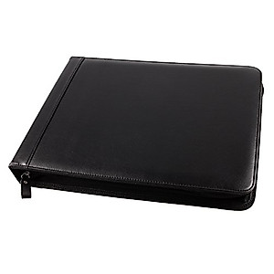 2Fold Zippered Business Check Binder 7 Ring for 3-Up Business Size Checks with Extra Business Card Case - PU Leather Deluxe 7 Ring Checkbook Binder Portfolio with 600 Check Capacity and Storage