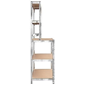 vidaXL Silver Industrial Style Worktable - High Capacity 5-Layer Work Table with Shelves - Durable Steel and Engineered Wood Construction