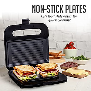 OVENTE Electric Panini Press Grill with Nonstick Plates, LED Indicator Lights, Thermostat Control, Cool Touch Handle, Compact Sandwich Maker Perfect for Cooking Breakfast, Snacks & More, Black GP0401B