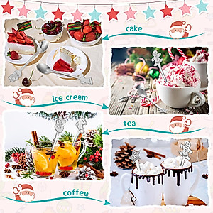 Gerrii 100 Pcs Christmas Spoons Stainless Steel Christmas Stirring Spoon Creative Mixing Coffee Tea Spoon Fancy Mini Dessert Spoons for Drinks Soup Hot Tea Xmas Party Supply, 4 Styles (Silver)