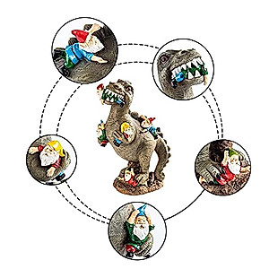 XHSP Dinosaur Eating Elves Garden Statue, Outdoor Decoration, Outdoor Terrace, Lawn, Courtyard Art Decoration, Garden Gift (Small, Light Color)