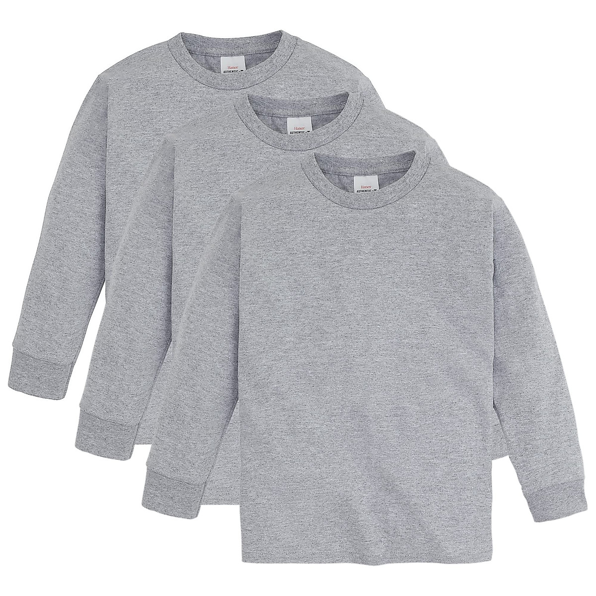 Hanes boys Tagless Long Sleeve Tee (Pack of 3) T Shirt, Light Steel, Medium US