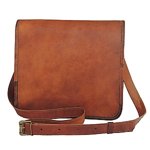 Goat Leather Cross Body Vintage Style Shoulder Bag 11 Inch Small Travelling Bag for Women & Men, Brown