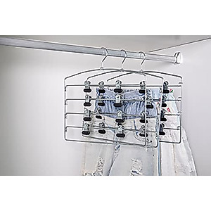 3 Quality Multi Pants Hangers, Space-Saving Multi-Bar Metal Pants Hangers, Stable with Non-Slip Foam Padding, Swivel Hook for 5 Jeans Each, Suit Pants, Scarves, Towels, Trousers (Skirt, 3)