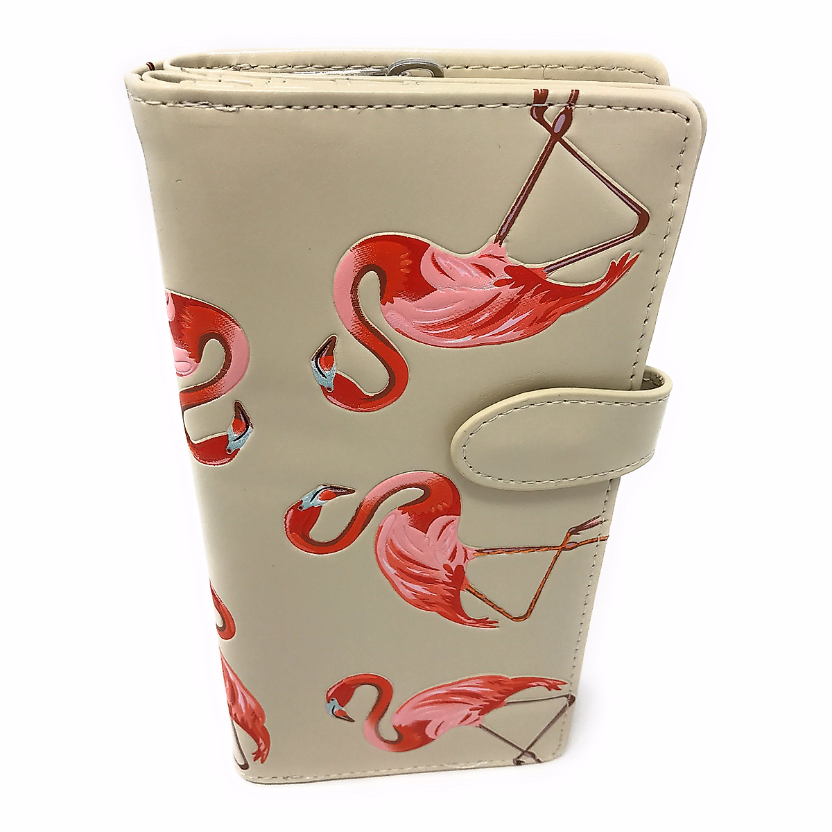 Shag Wear Flamingo Large Animal Wallet for Women and Teen Girls Vegan Faux Leather Beige 7"