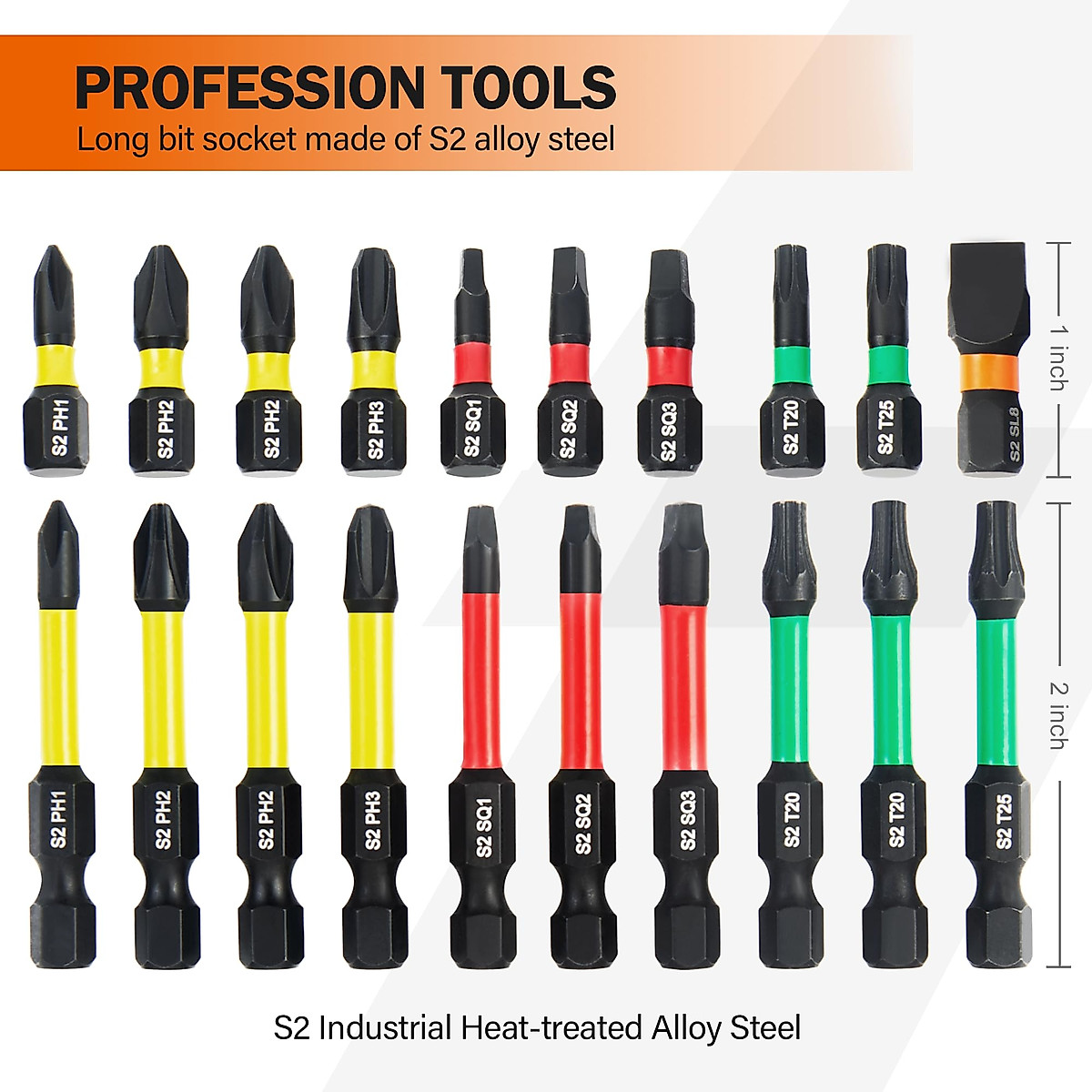 KENDO 22 Piece Impact Hex Head Wrench Bit Set with Magnetic CNC Machined Tip, 1/4 Hex Shank S2 Steel Hex Bits, 2" Long, 20+1 Pack (Metric and SAE)