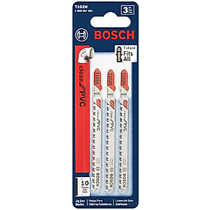 BOSCH T102H 3-Piece 3 In. 10 TPI Clean for PVC High Carbon Steel Jig Saw Blades