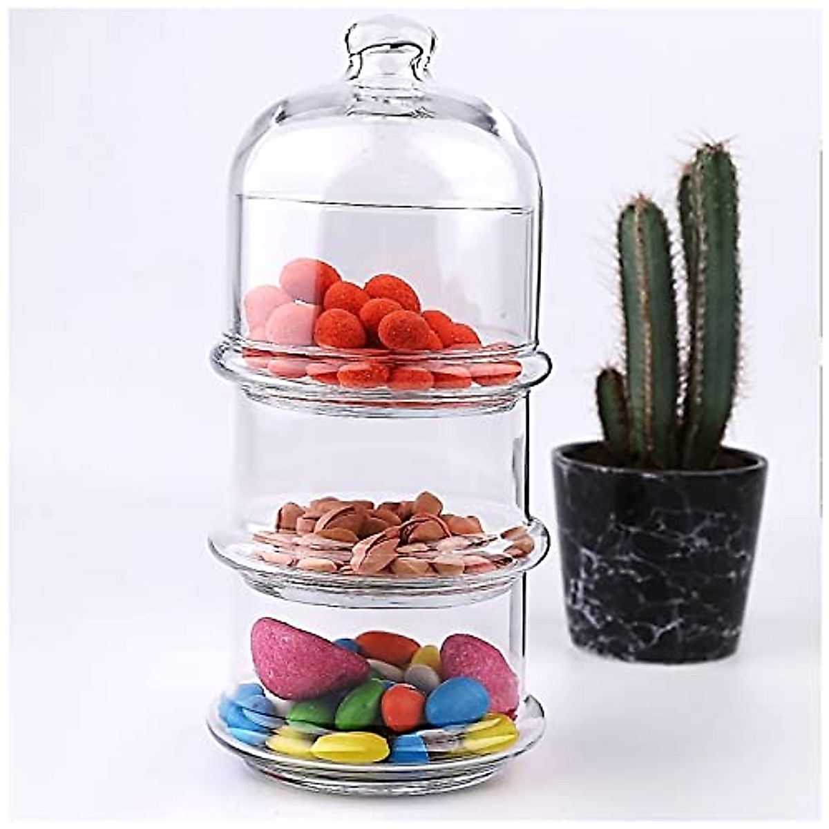 UMS 3-tier glass Stackable jar - Clear Apothecary Jars with Lid - Storage Container for Food, Candy, Biscuit, Cookie, Kitchen and Bathroom Organizer, Glass Pantry Jars