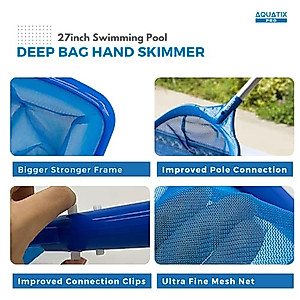 Aquatix Pro Hand Leaf Skimmer for Spa, Hot Tub & Pool with 12” Aluminum Pole, Fine Mesh Deep Bag Net, Suitable for Above Ground Swimming Pools, Kids Inflatables & Ponds, Remove Leaves & Debris Fast