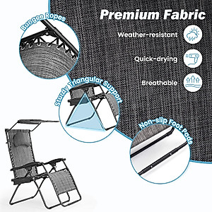 Goplus Zero Gravity Chairs, X-Large Folding Lounge Lawn Chair w/Canopy Shade & Cup Holder, Adjustable Folding Patio Recliner for Pool Porch Deck Oversize (Grey)