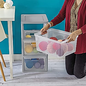 Sterilite 46306A01K, 1-Pack 3 Tower, Cement frame with clear drawers