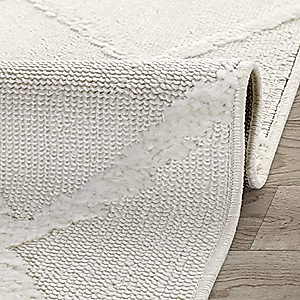 Antep Rugs Palafito 8x10 Geometric Shag Diamond High-Low Pile Textured Indoor Area Rug (White, 7'10" x 10')