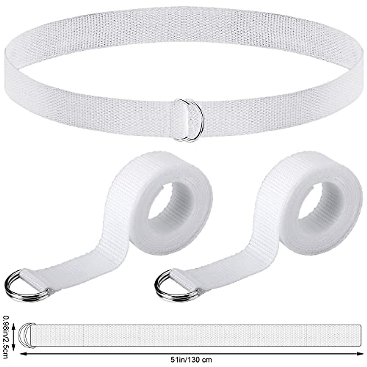 Seematn Web Football Belt 52 Inches Long Belt D Ring Belts for Men Women Youth Boys Kids Girls Football Flag (White,8 Pcs)