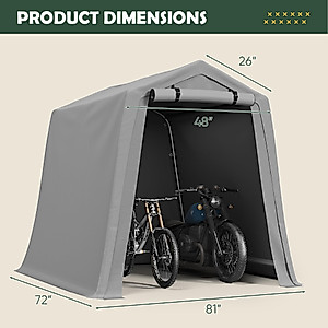 Flamaker Storage Shed 6 x 6 x 7 ft Outdoor Heavy Duty Waterproof Garage Steel Frame Portable Shed with Roll-up Zipper Doors for Motorcycle, Bike, Gardening Tools (Grey)