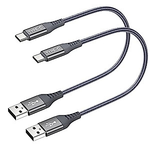 Short USB Type C Cable,(1ft 2-Pack) USB-C Charger Nylon Braided Fast Charging Cord Compatible with Samsung Galaxy S9 S8 Plus Note 9 8 Google Pixel 2 XL,LG G7 V35 ThinQ,V30(Grey)