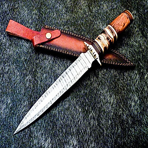CUSTOM HANDMADE DAMASCUS STEEL CAMPING DAGGER HUNTING KNIFE BOWIE KNIFE