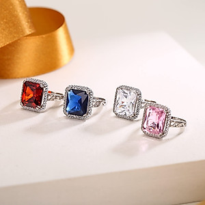 EVER FAITH S925 Sterling Silver 5 Carats Radiant Cut CZ Stunning Engagement Cocktail Ring Pink - Size 9