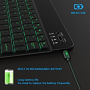 Backlit Bluetooth Keyboard Small Portable External Wireless Keyboard Cordless Rechargeable Illuminated for Android Tablet Cell Phone Smartphone iPad Pro Air Mini iPhone Windows Surface (Black)