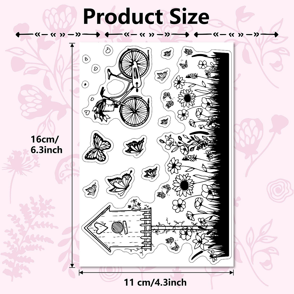 CRASPIRE Butterfly Clear Rubber Stamps Mailbox Grass Spring Bike Transparent Vintage Silicone Bicycle Seals Postmark Journaling Card Making DIY Scrapbooking Photo Album Decorative Film Frame