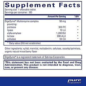 Pure Encapsulations Digestive Enzyme Chewables | Chewable Enzyme Blend to Support Protein, Carbohydrate, Fiber, and Dairy Digestion | 100 Chewable Tablets